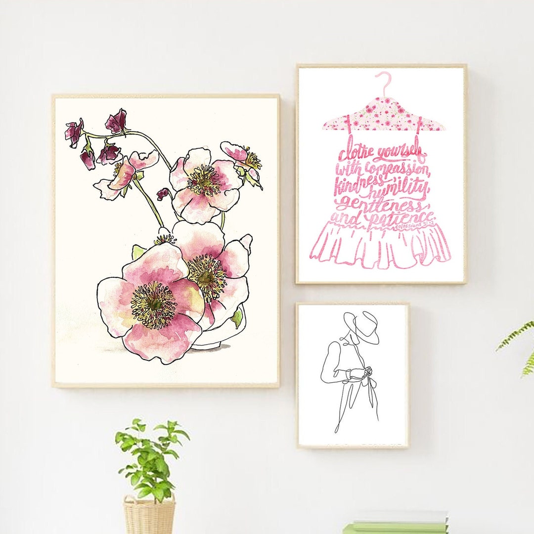 Set of 3 Bible Verse Girl's Wall Art, Colossians 3:12 Clothe Yourself ...