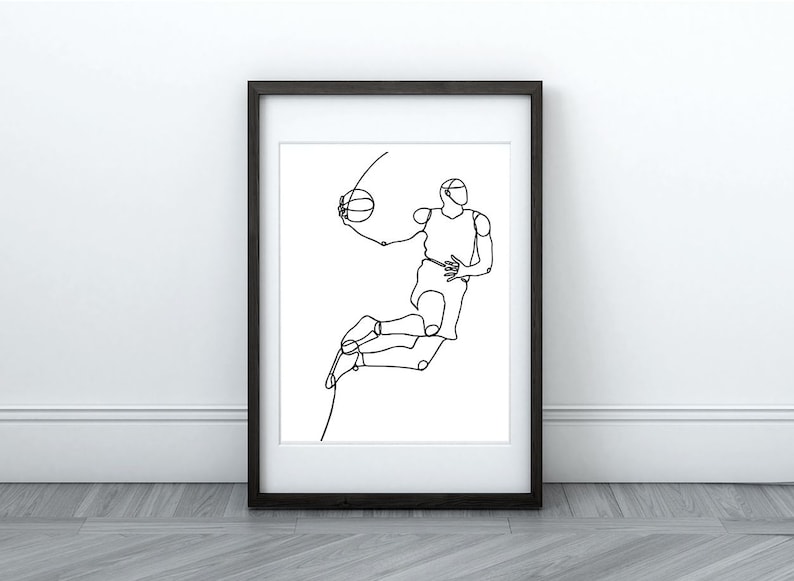 Minimalist Basketball Line Art, Sports Player Printable, Continuous One ...