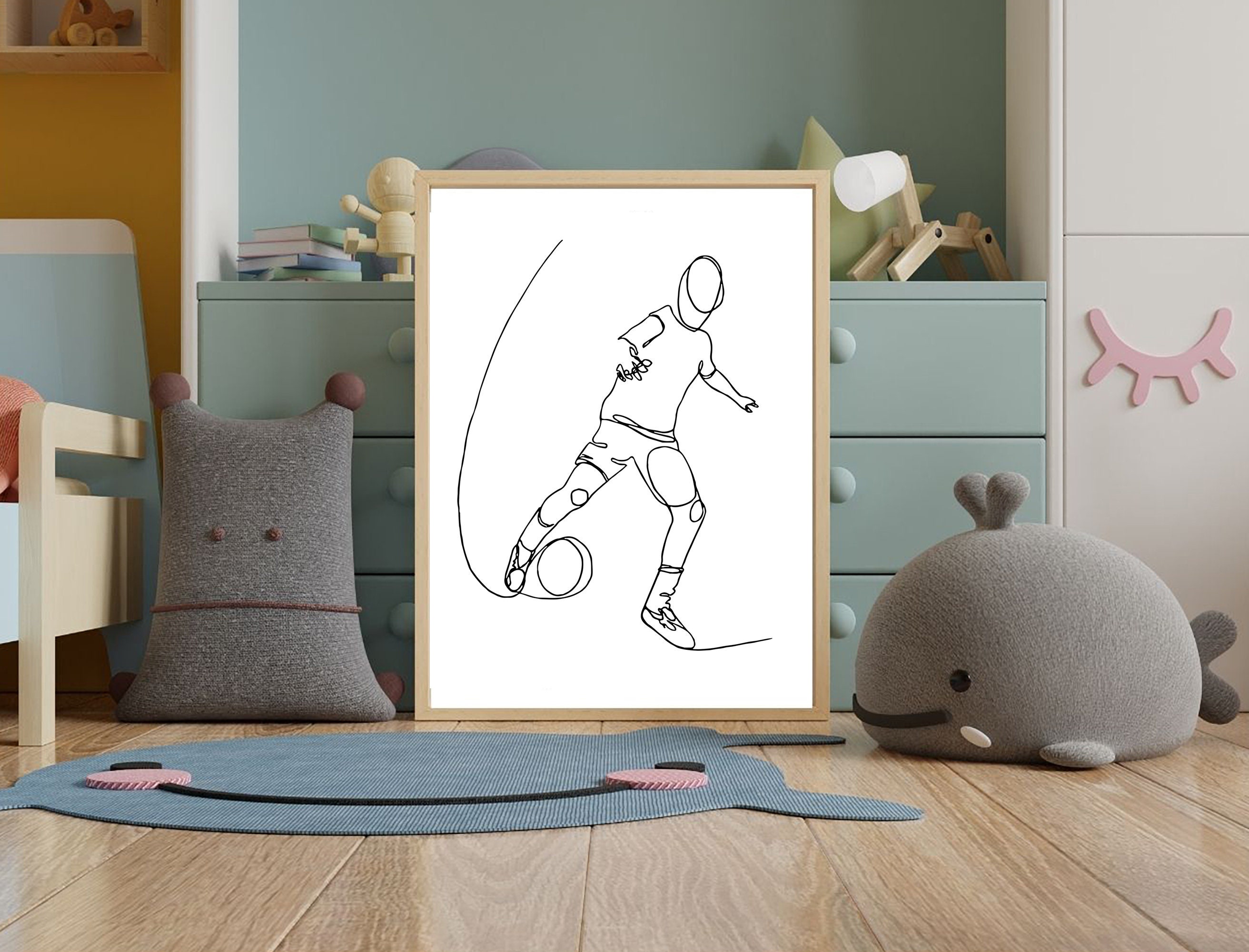 Soccer Line Art, Boys Room Football Wall Decor, Minimalist Soccer Sport ...