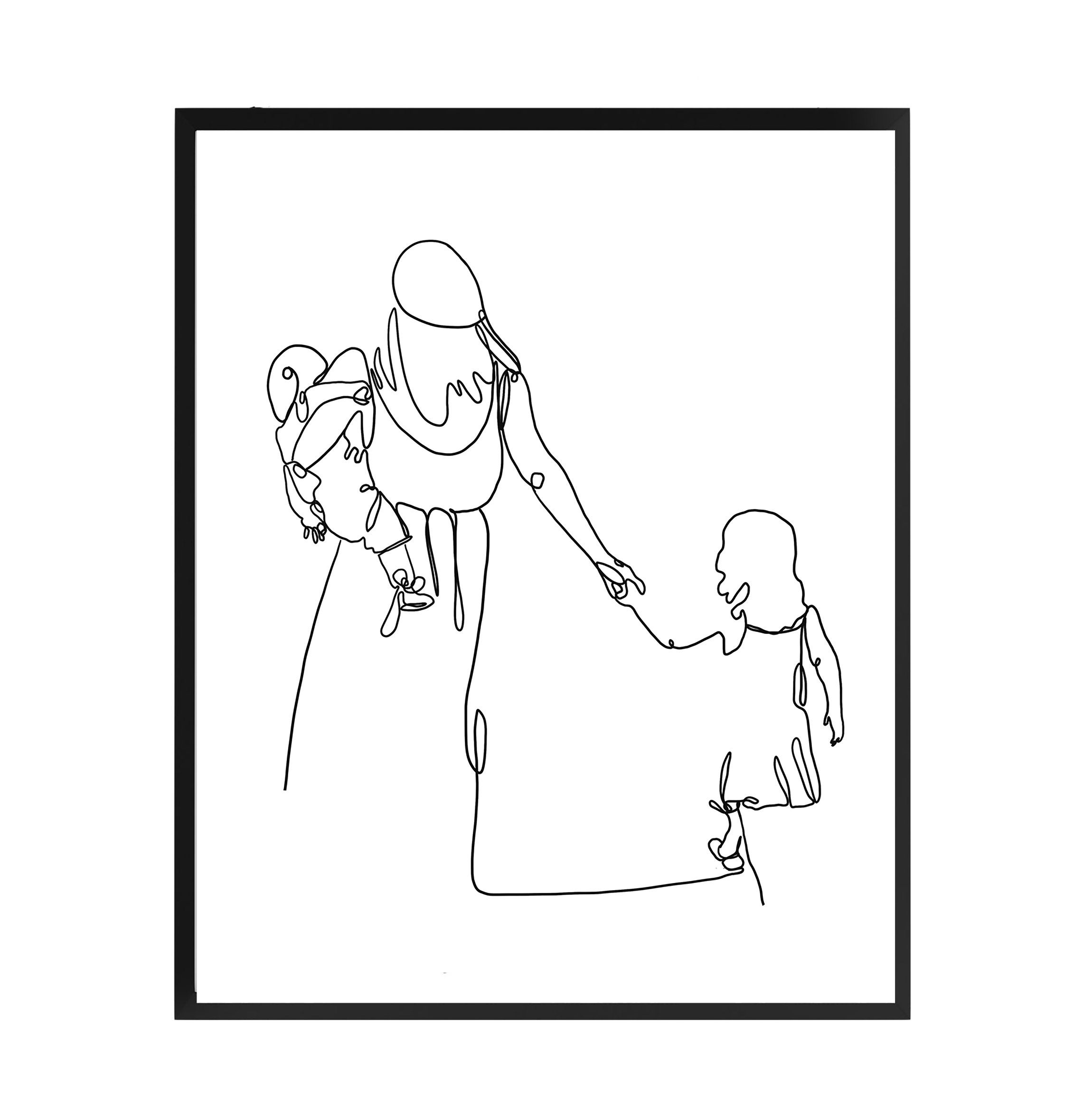 Abstract Family Continuous Line Art Illustration, Minimalist Nursery ...