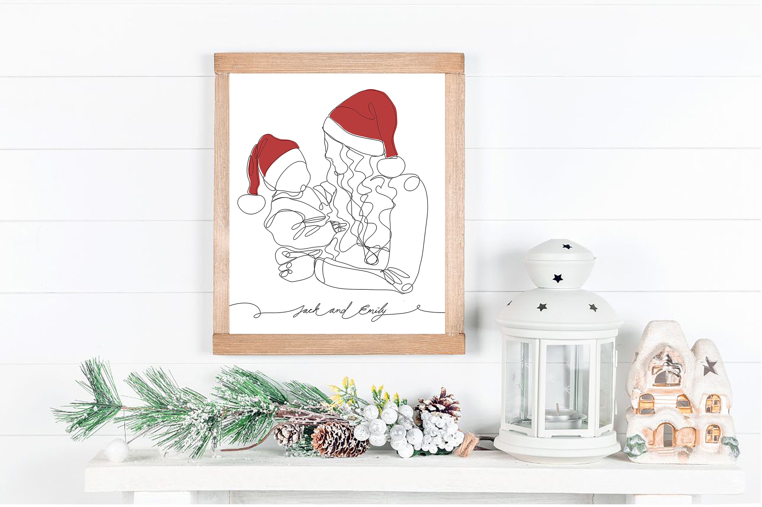 Download Available: Custom Christmas Family Line Drawing, One Line ...