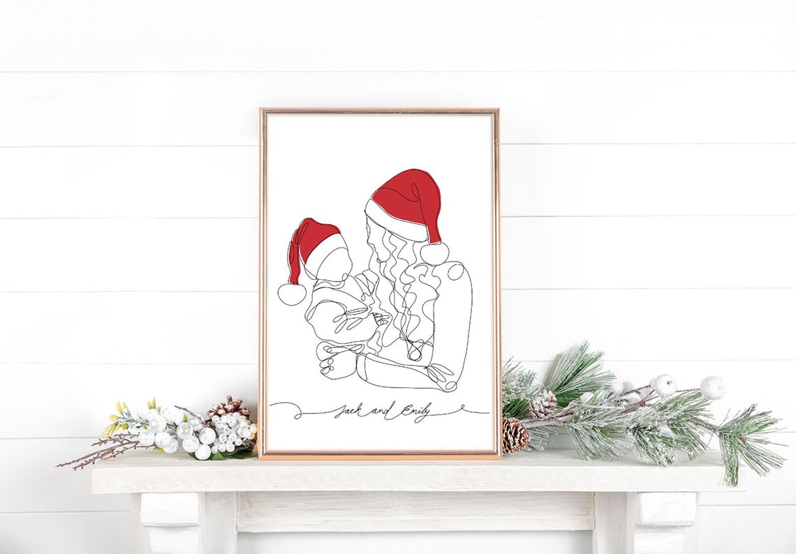 Download Available: Custom Christmas Family Line Drawing, One Line ...