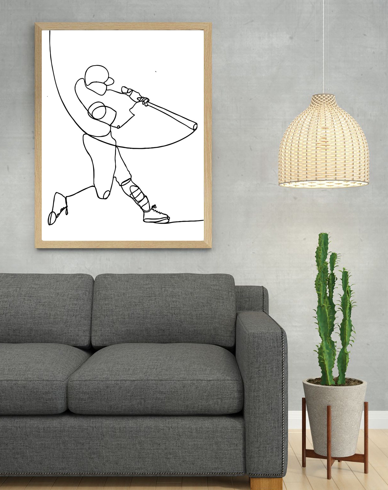 Baseball Line Drawing, Sports Minimalist Abstract Art Print, Boys Room ...