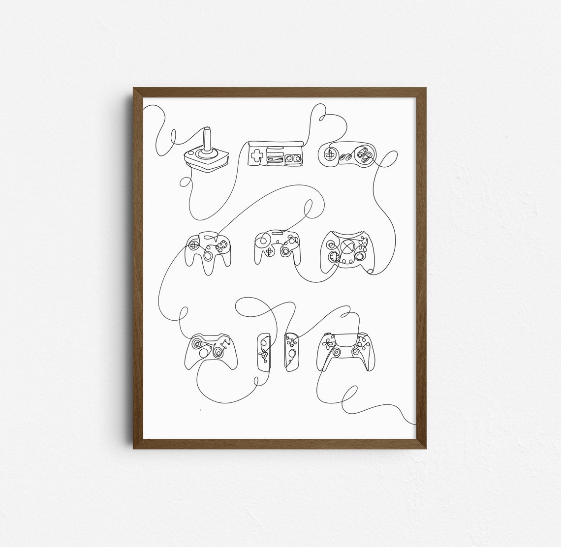 Retro Video Game Controller Line Art, Game Room Print Decor, Joystick ...
