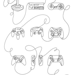 Video Game Controller Line Art, One Line Gamers Drawing, Gaming Room ...