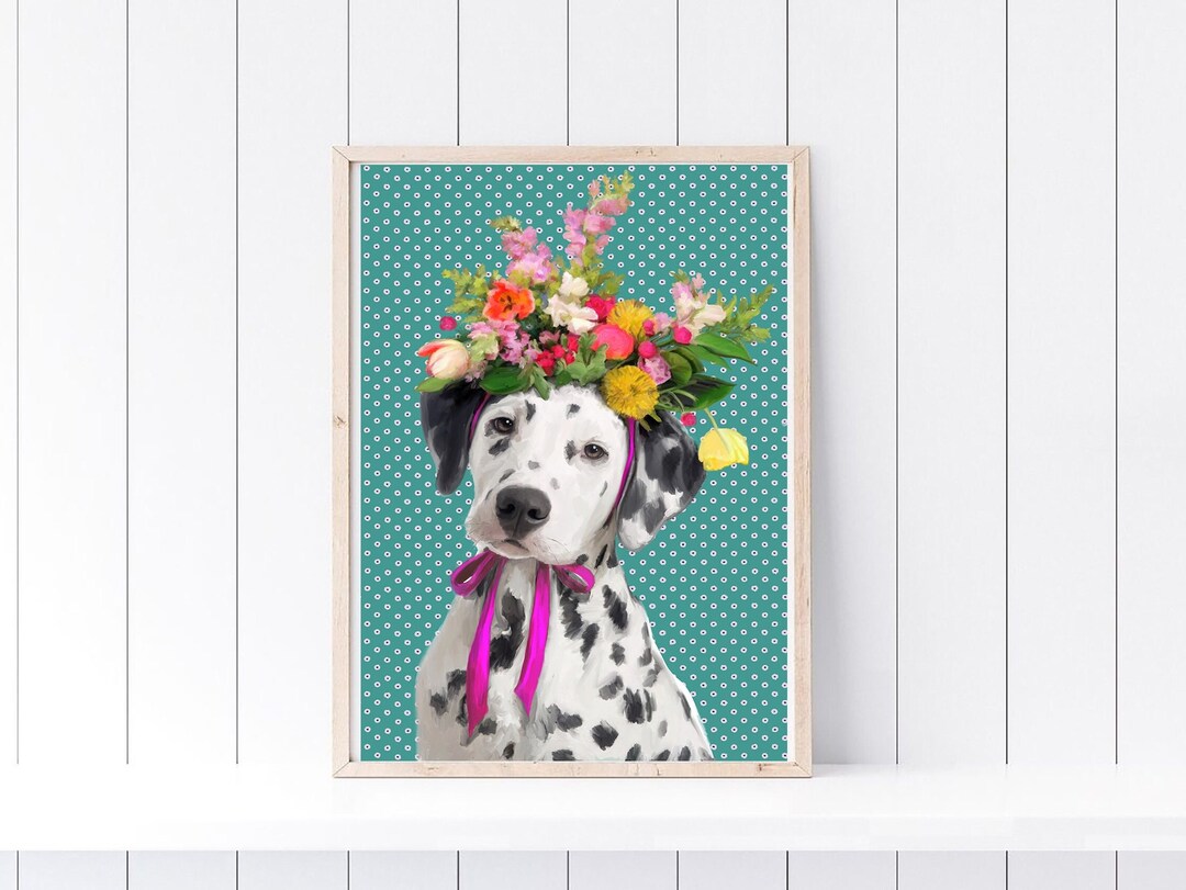 Dalmation With Flower Crown Print, Dog Lover Gift, Nursery Art Print ...