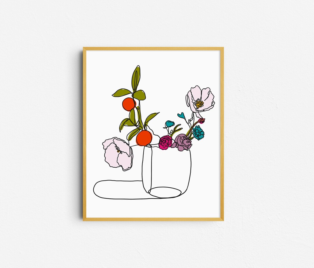 Flowers in Vase Printable Line Art, Modern Minimalist Wall Art Print ...