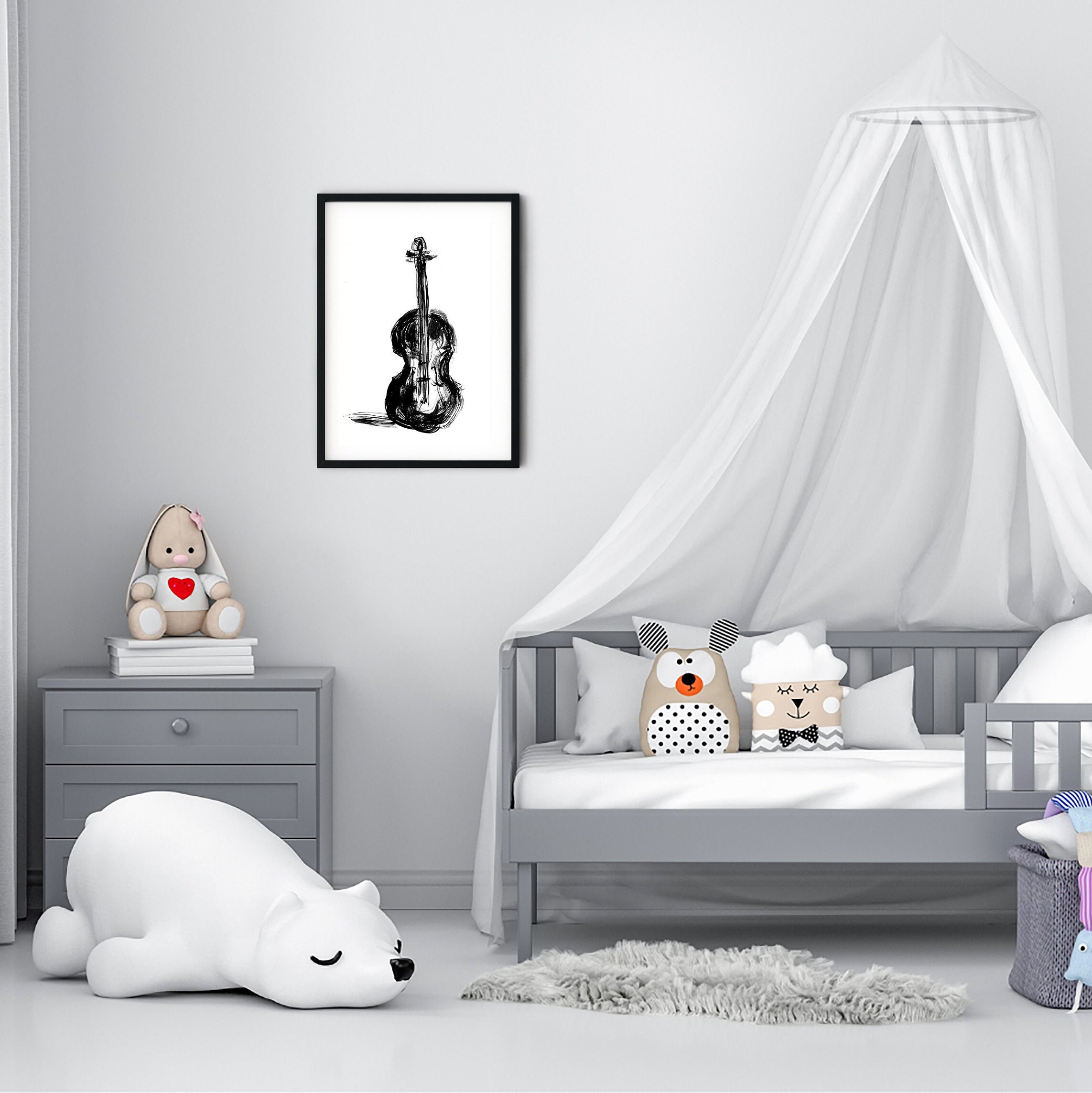 Minimalist Violin Sketch, Digital Download, Stringed Music Print, Black ...