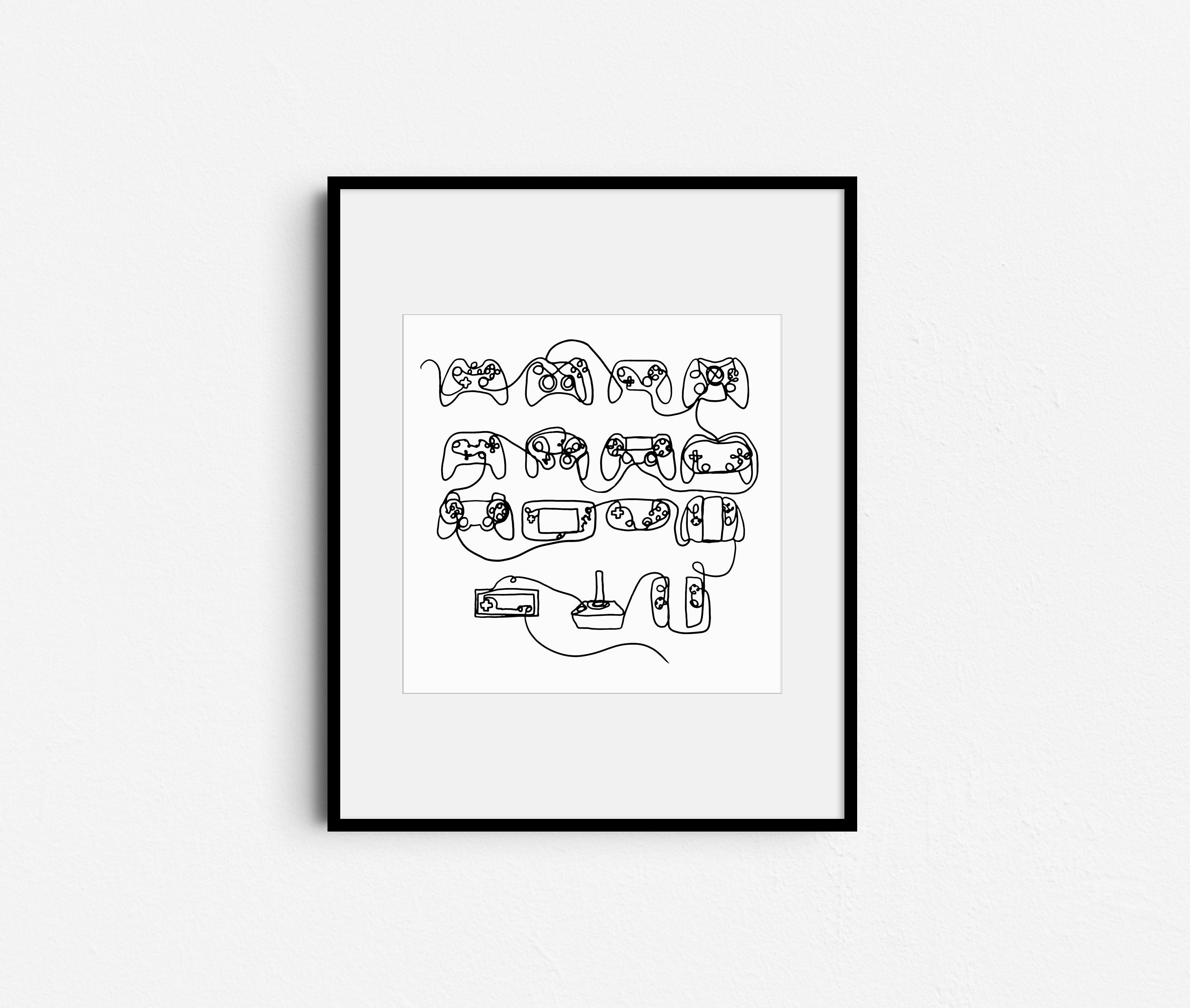 Printable Video Game Controller Line Drawing, Minimalist Gamer Art ...