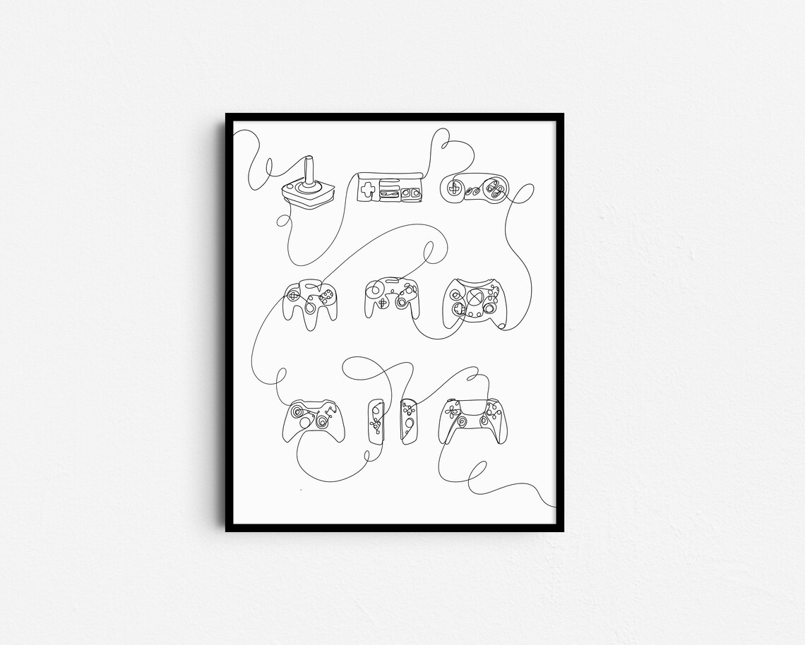 Video Game Controller Line Art, One Line Gamers Drawing, Gaming Room ...