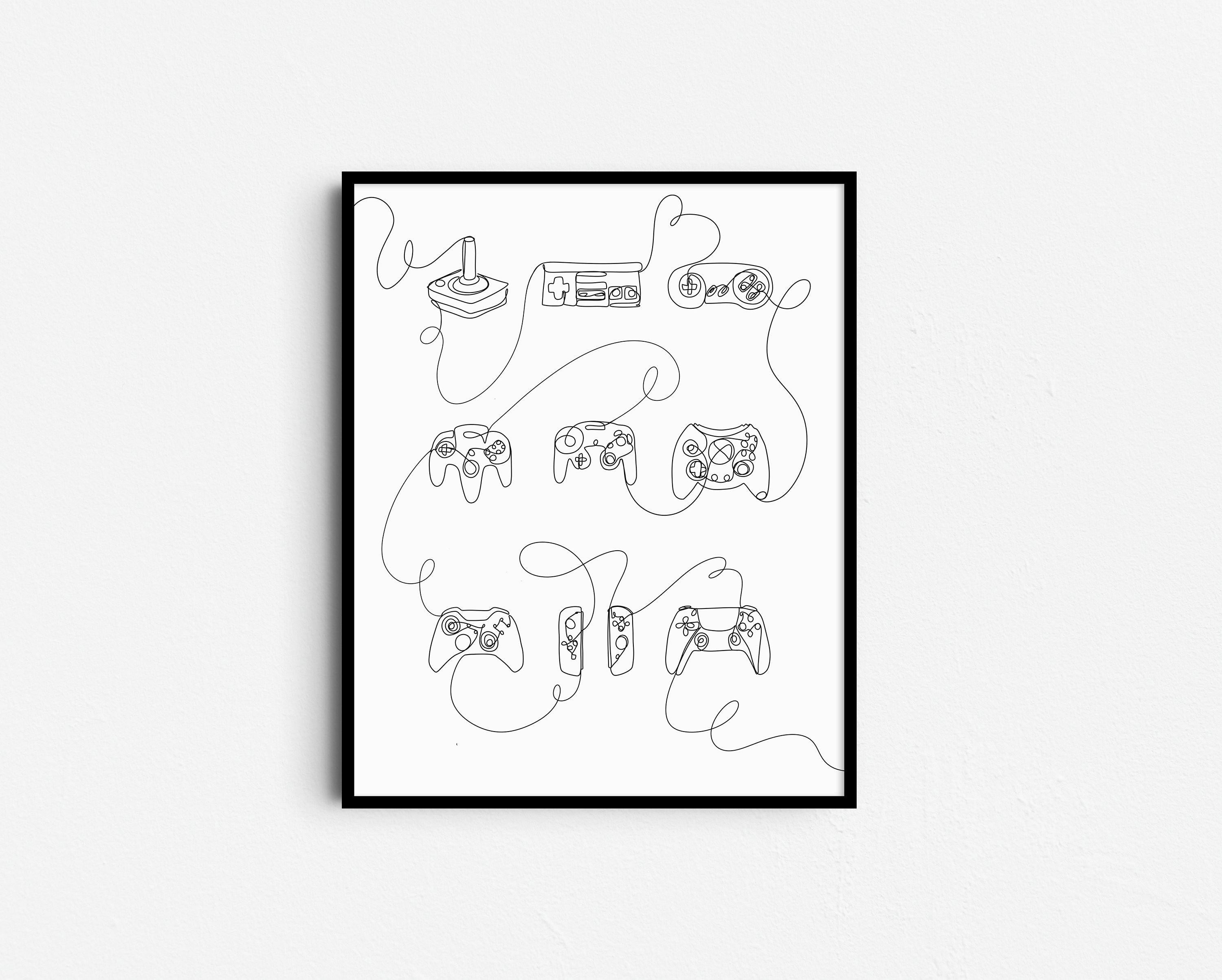 Video Game Controller Line Art, One Line Gamers Drawing, Gaming Room ...