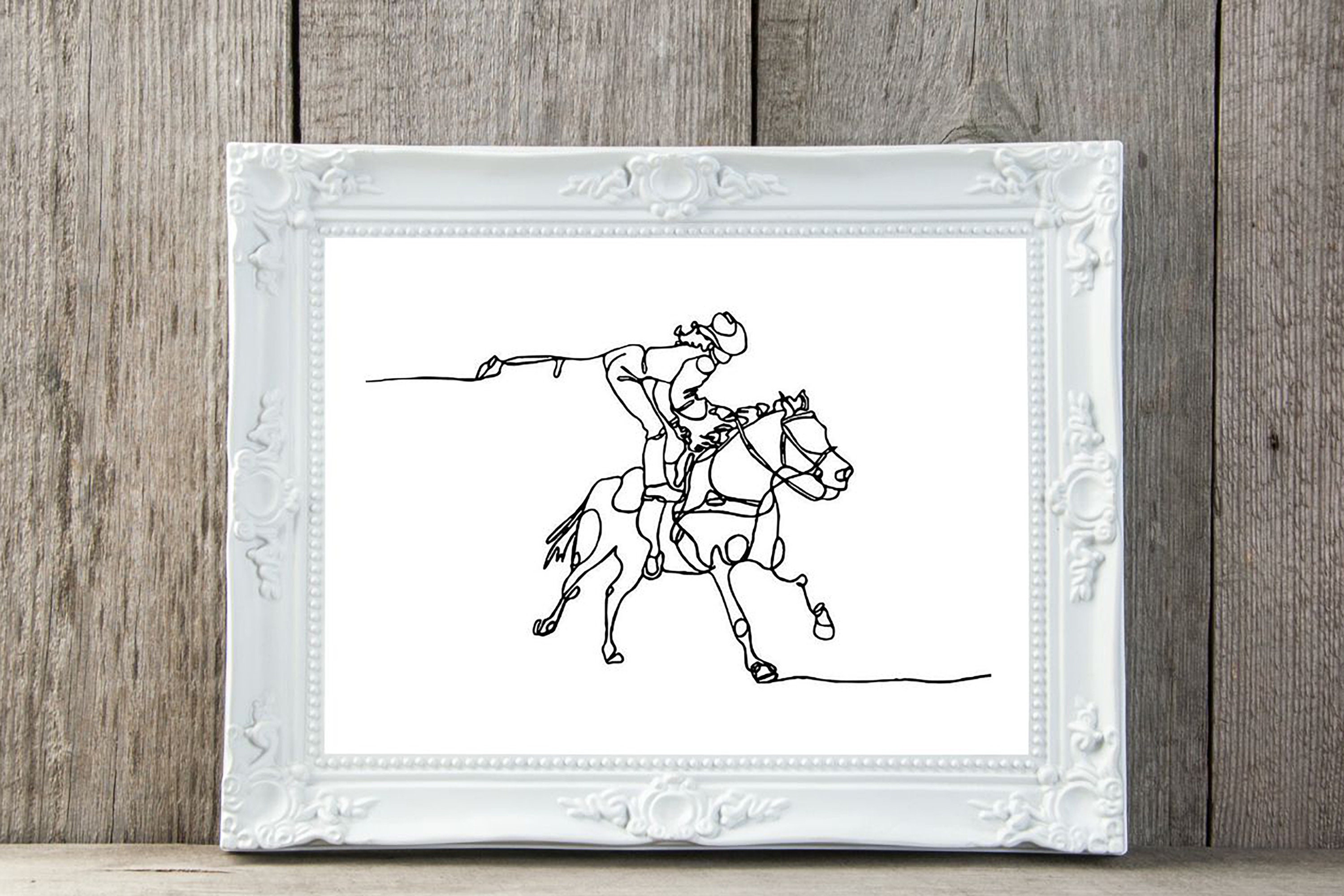 Minimalist Cowgirl Western Line Art, Digital Download, Horse Rider ...