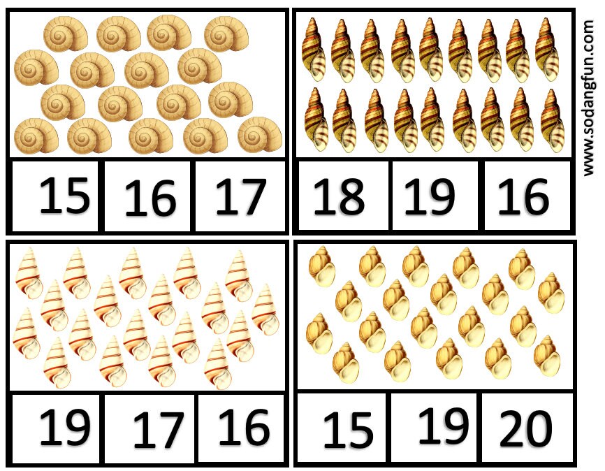 Counting Shells Clip Cards 1-20, Toddler Preschool Kindergarten Math ...