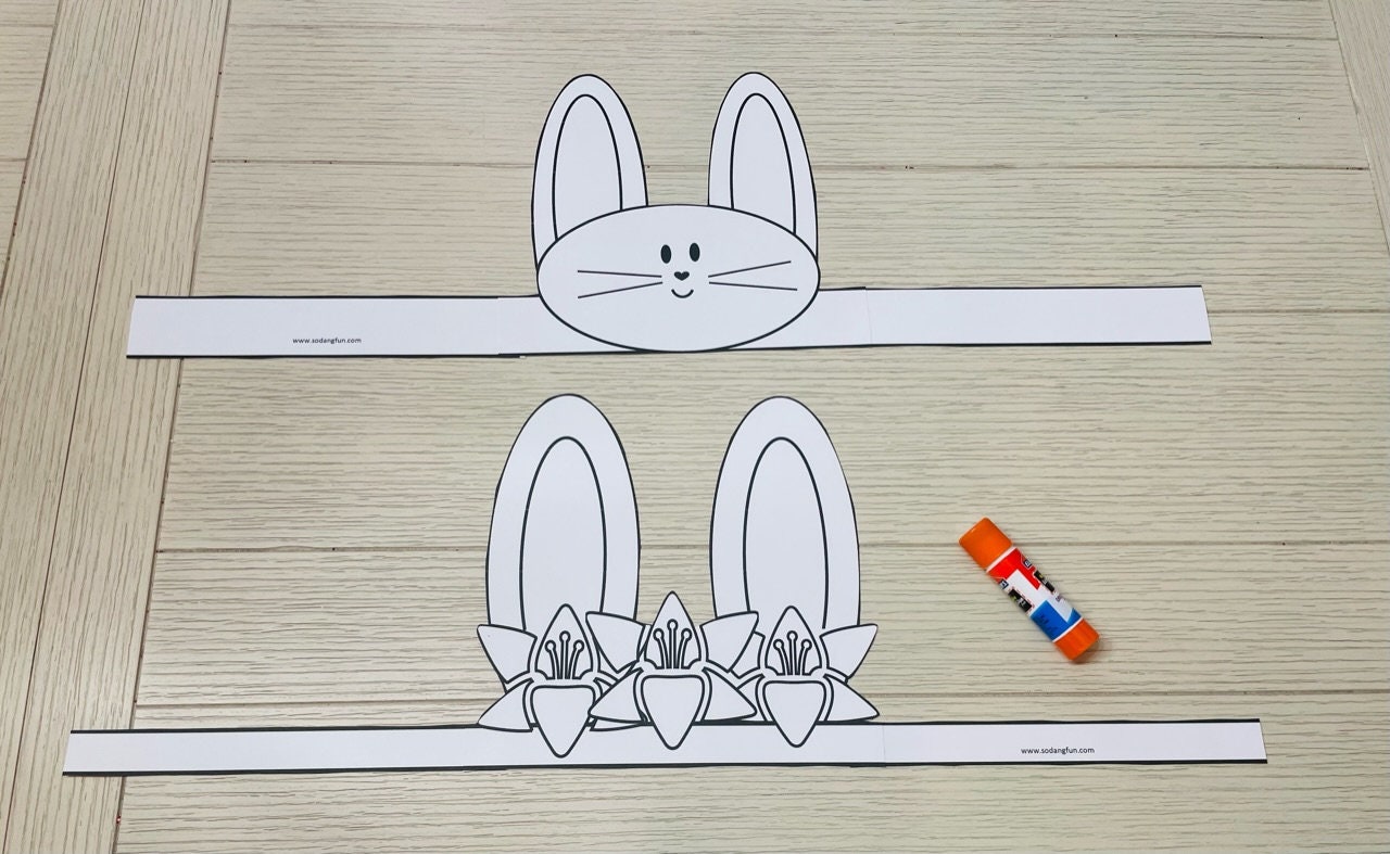 Easter Bunny Paper Crowns, Printable Bunny Headband Craft (set of 5 ...