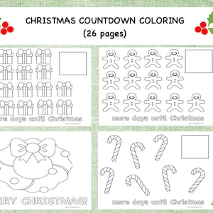 Christmas Countdown Coloring Pages, Counting Mats, Christmas Activity ...