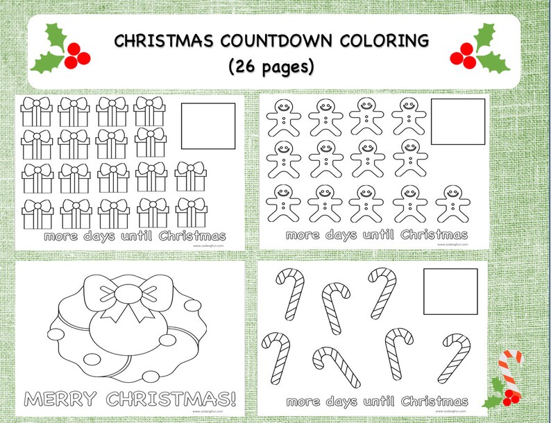 Christmas Countdown Coloring Pages Counting Mats Christmas - Etsy