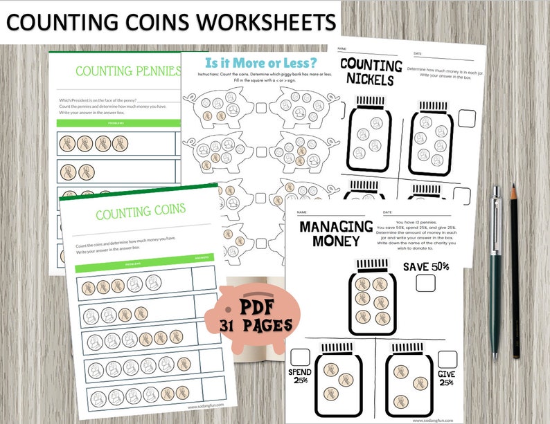 Counting Coins Worksheets Money Math Activities for - Etsy