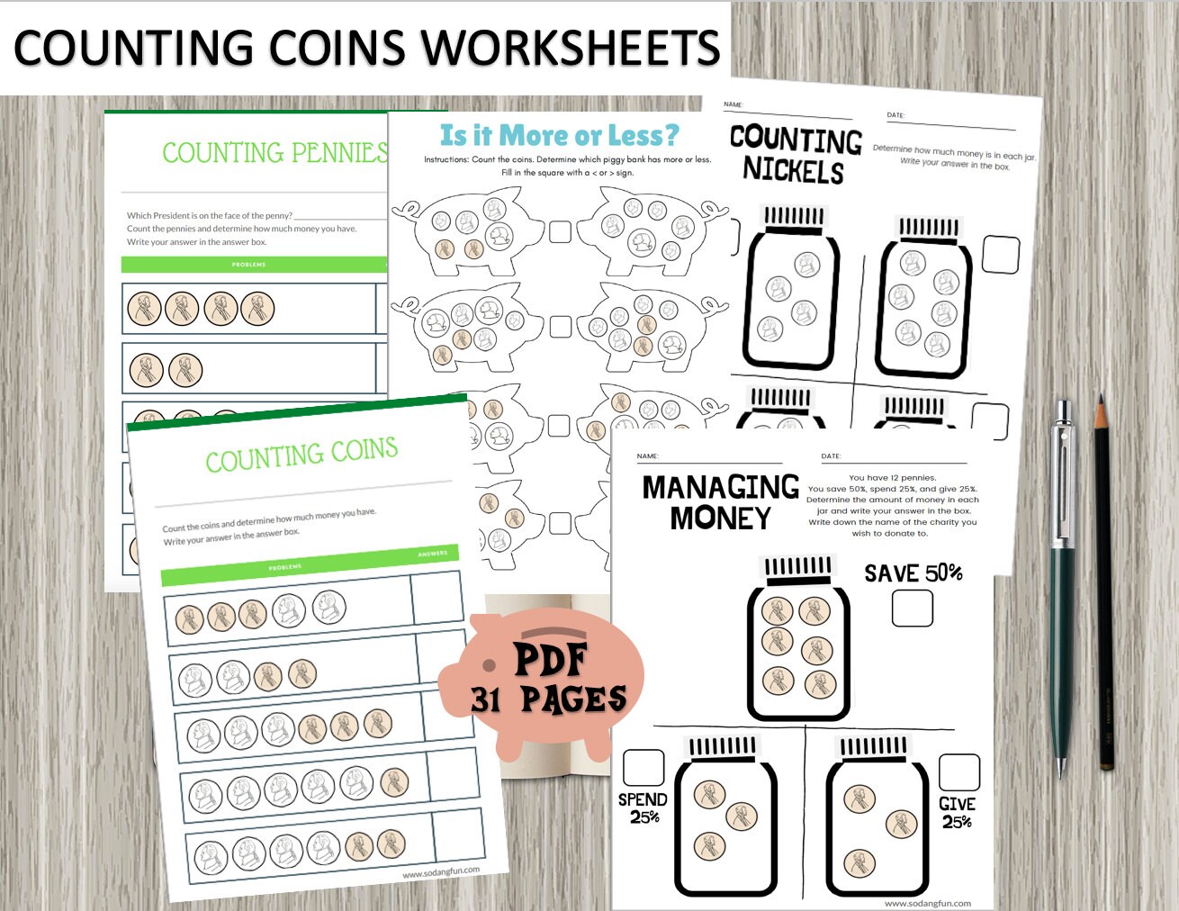 Counting Coins Worksheets Money Math Activities for - Etsy