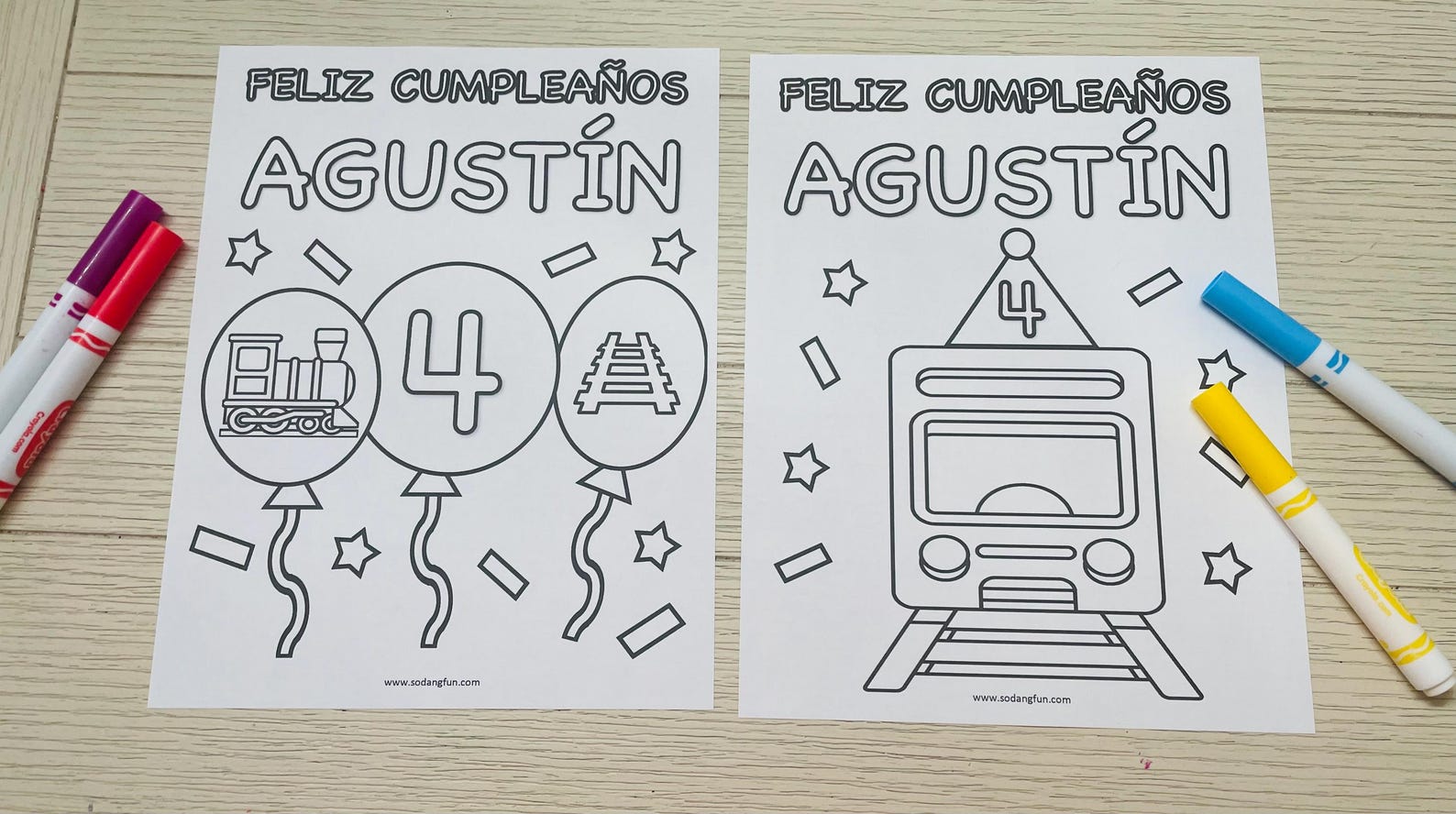 Train Birthday Coloring Pages, Set of 5 - Etsy