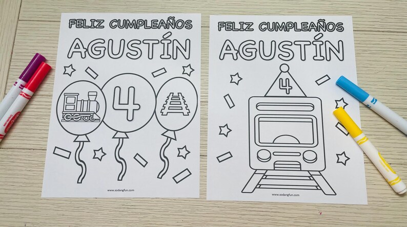Train Birthday Coloring Pages, Set of 5 - Etsy