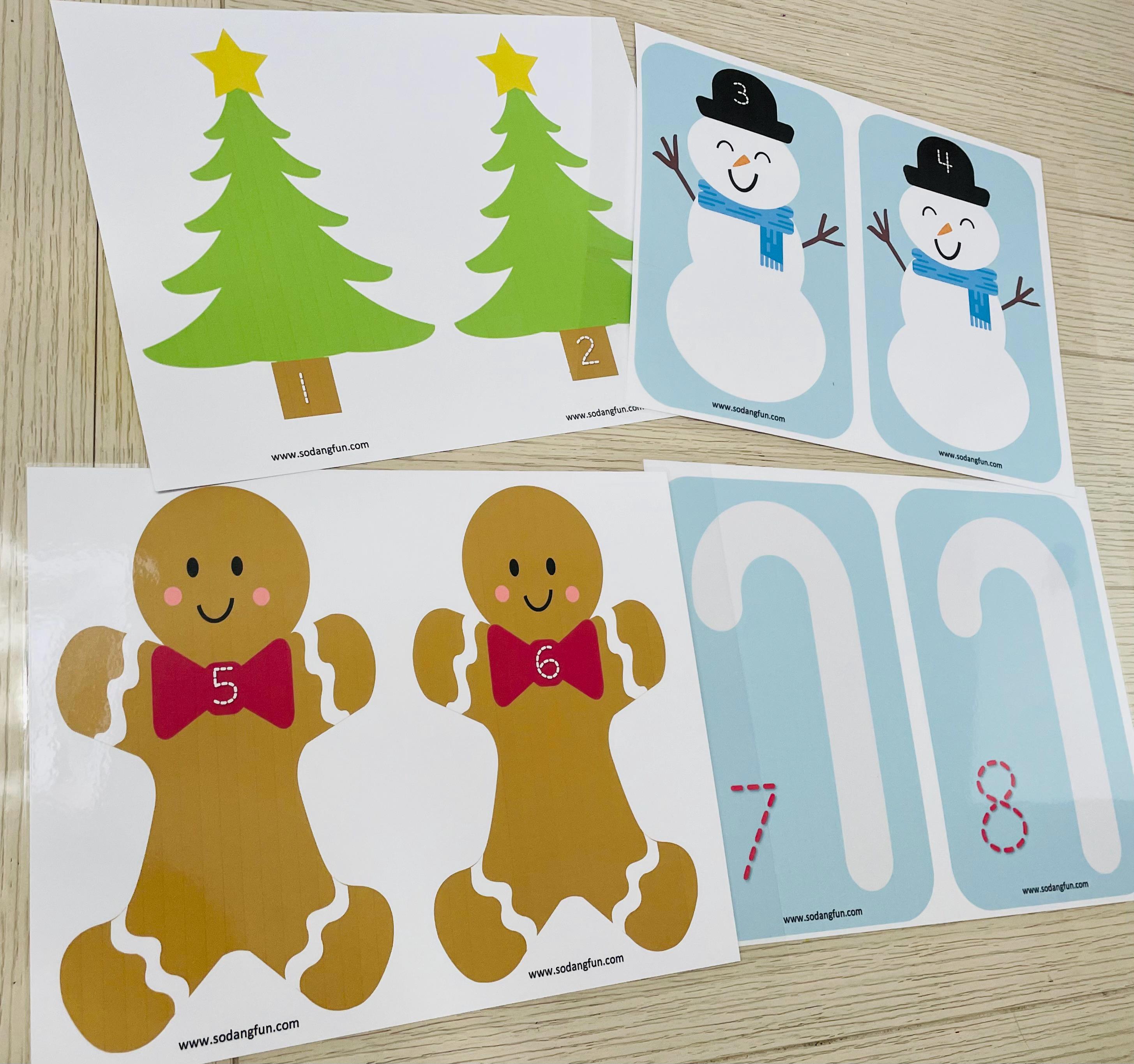 Winter Number Trace and Count Mats, Winter Math Mat, Counting Cards ...