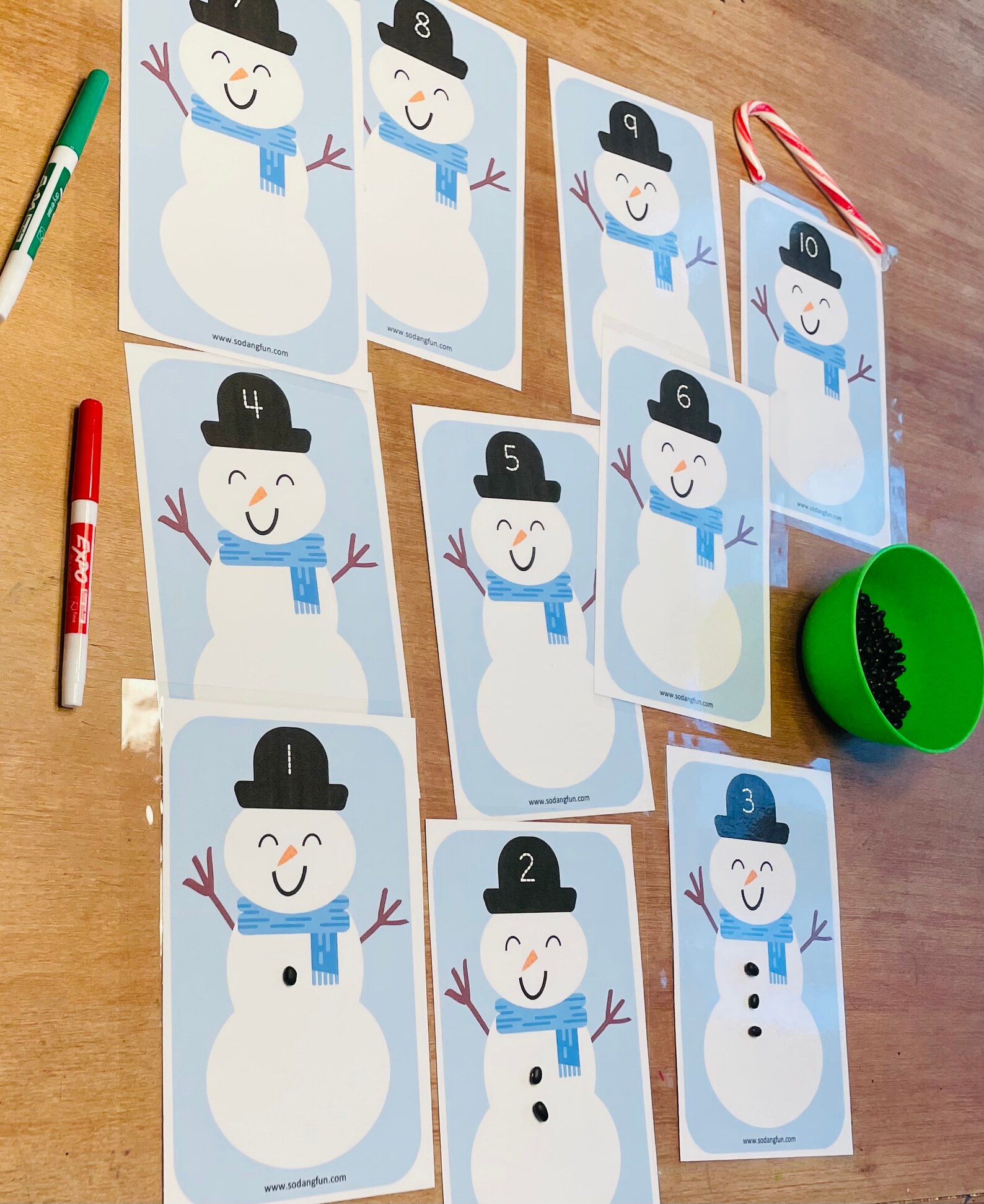Winter Number Trace and Count Mats, Winter Math Mat, Counting Cards ...