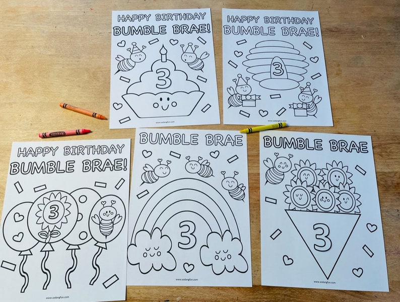 Bee Themed Birthday Coloring Pages for Kids Set of 5 - Etsy