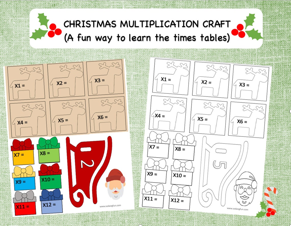 Christmas Math Activity Multiplication Craft Printable | Etsy