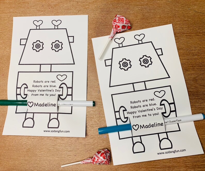 Valentine Robot Coloring Card With Crayon Holder Personalized - Etsy