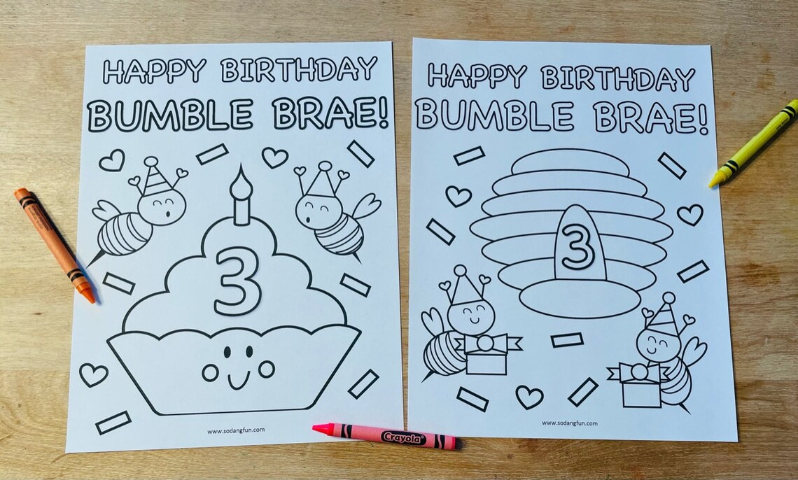 Bee Themed Birthday Coloring Pages for Kids Set of 5 - Etsy