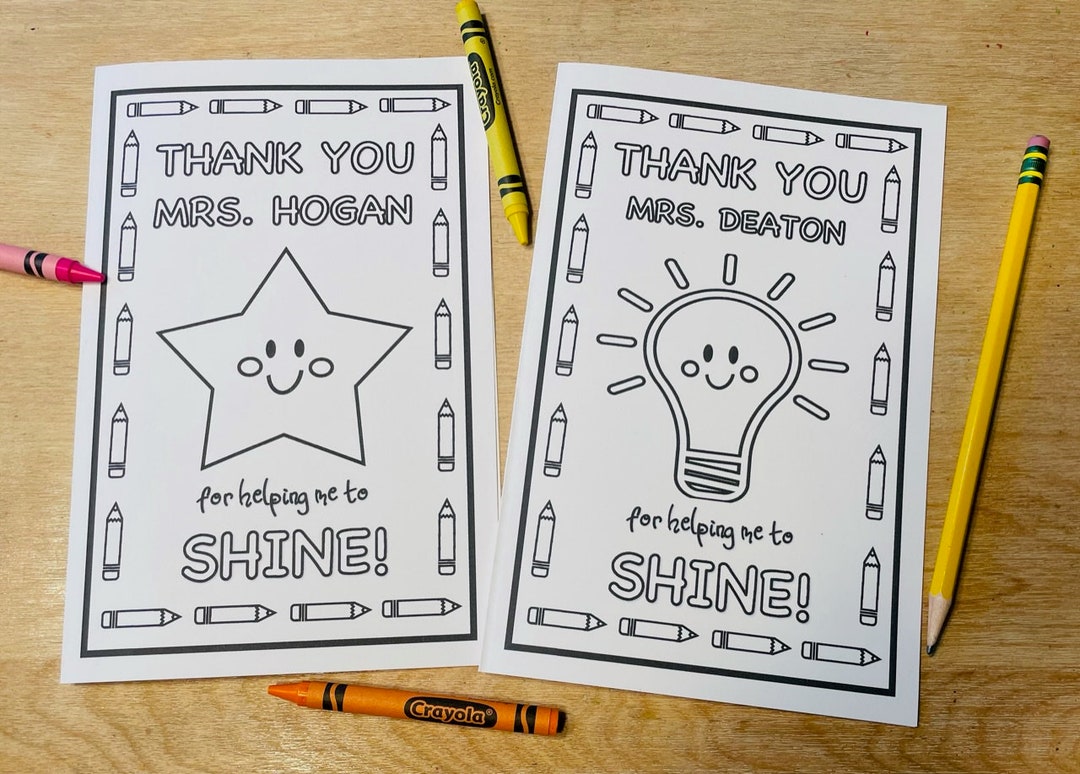 Teacher Thank You Card, Teacher Appreciation Coloring Card, Teacher ...