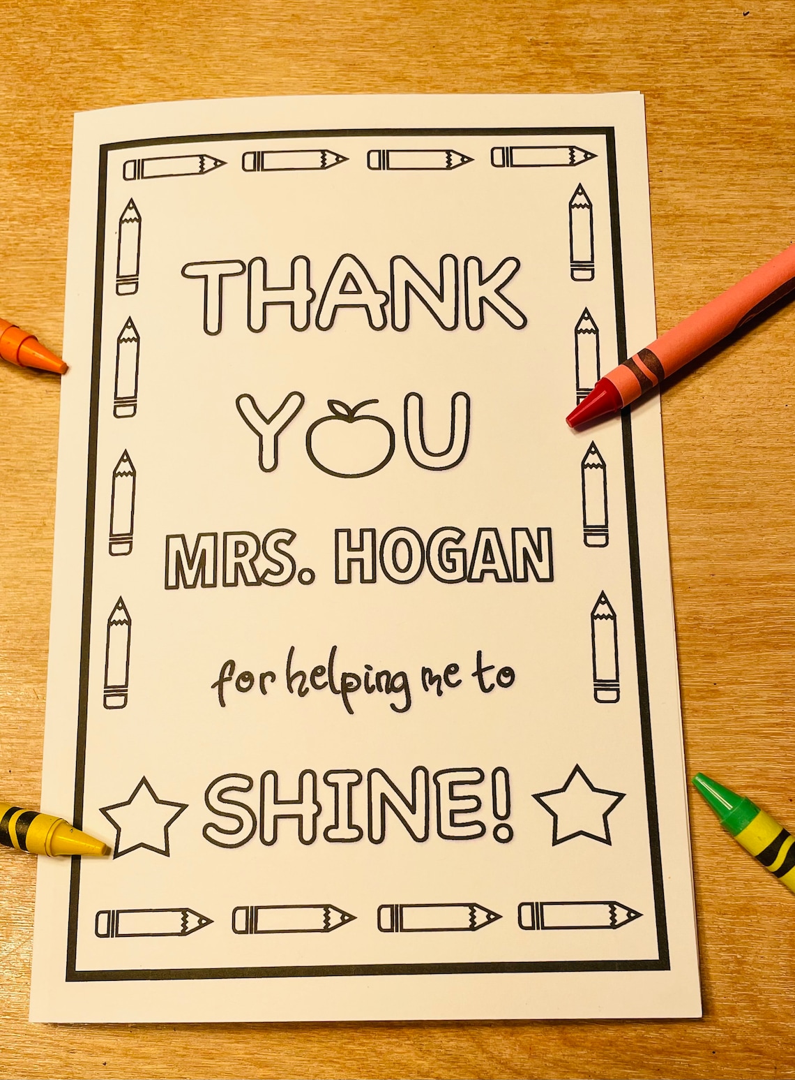Teacher Thank You Card Teacher Appreciation Coloring Card | Etsy