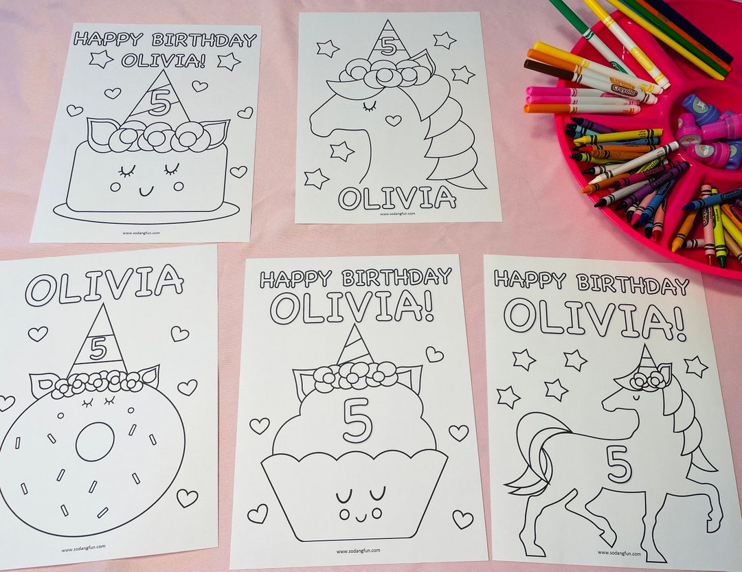 Personalized Unicorn Birthday Coloring Pages, Unicorn Party Activity ...