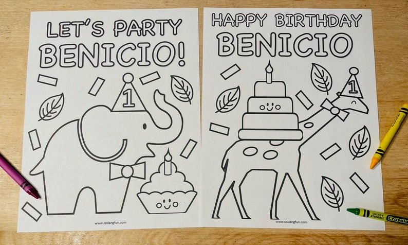 Party Animal Birthday Coloring Pages Set of 5, Animal Birthday Party ...