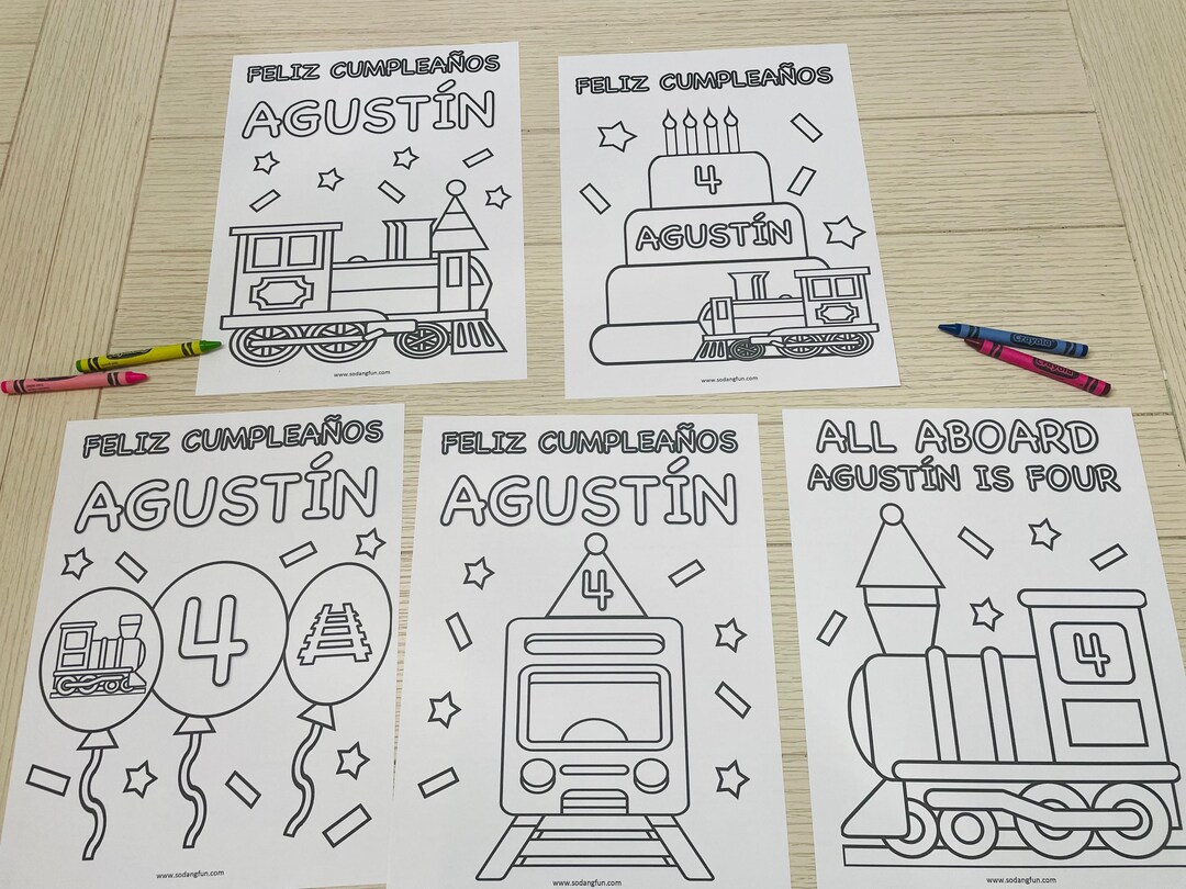 Train Birthday Coloring Pages, Set of 5 - Etsy