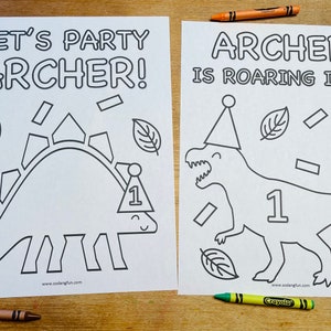 Personalized Dinosaur Theme Birthday Coloring Pages for Kids, Set of 5 ...