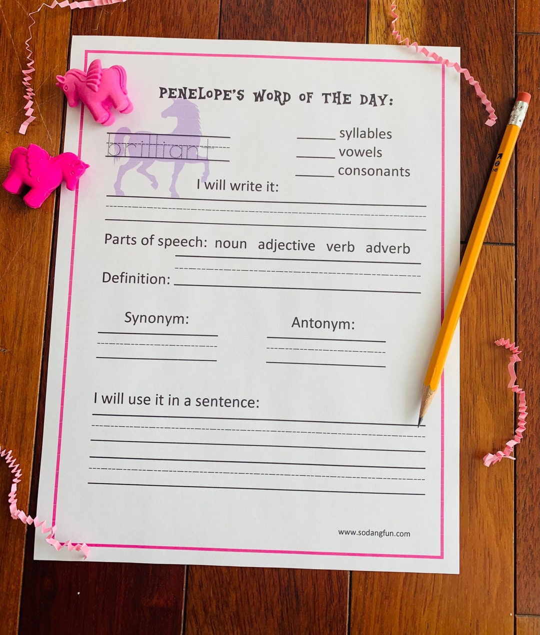 Word of the Day Worksheets, Vocabulary Workbook, Personalized ...