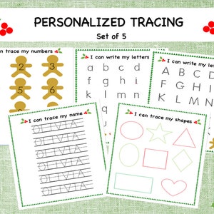 Personalized Christmas Tracing Worksheets, Name, Numbers, Shapes ...