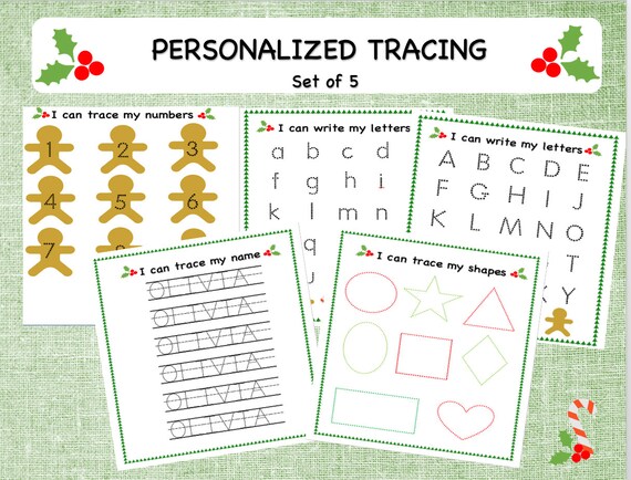 Personalized Christmas Tracing Worksheets Name Numbers | Etsy