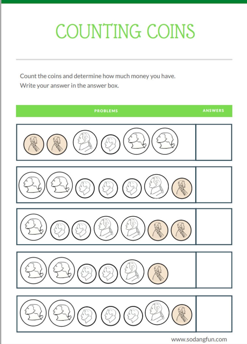 Counting Coins Worksheets Money Math Activities for - Etsy
