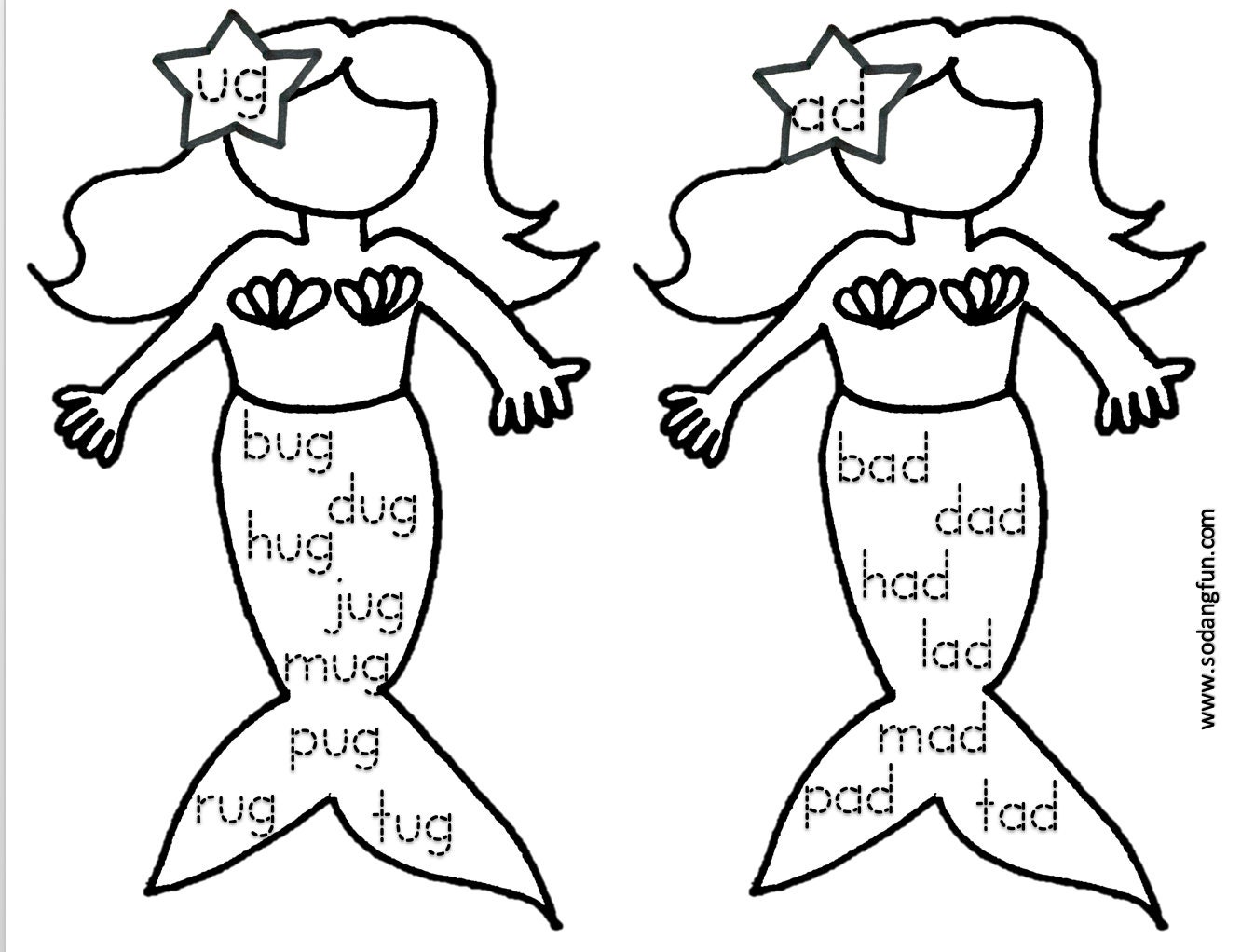 Word Families Mermaids Printable Activity, Kindergarten Worksheets ...