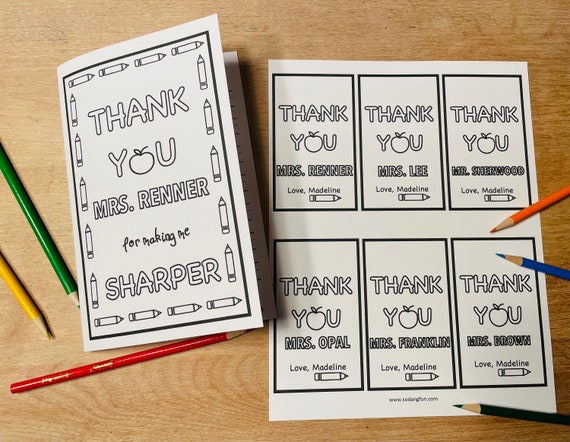 Teacher Thank You Card Teacher Appreciation Coloring Card | Etsy