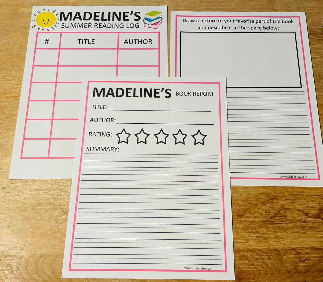 Summer Reading Log, Personalized Summer Reading, Book Report Template ...
