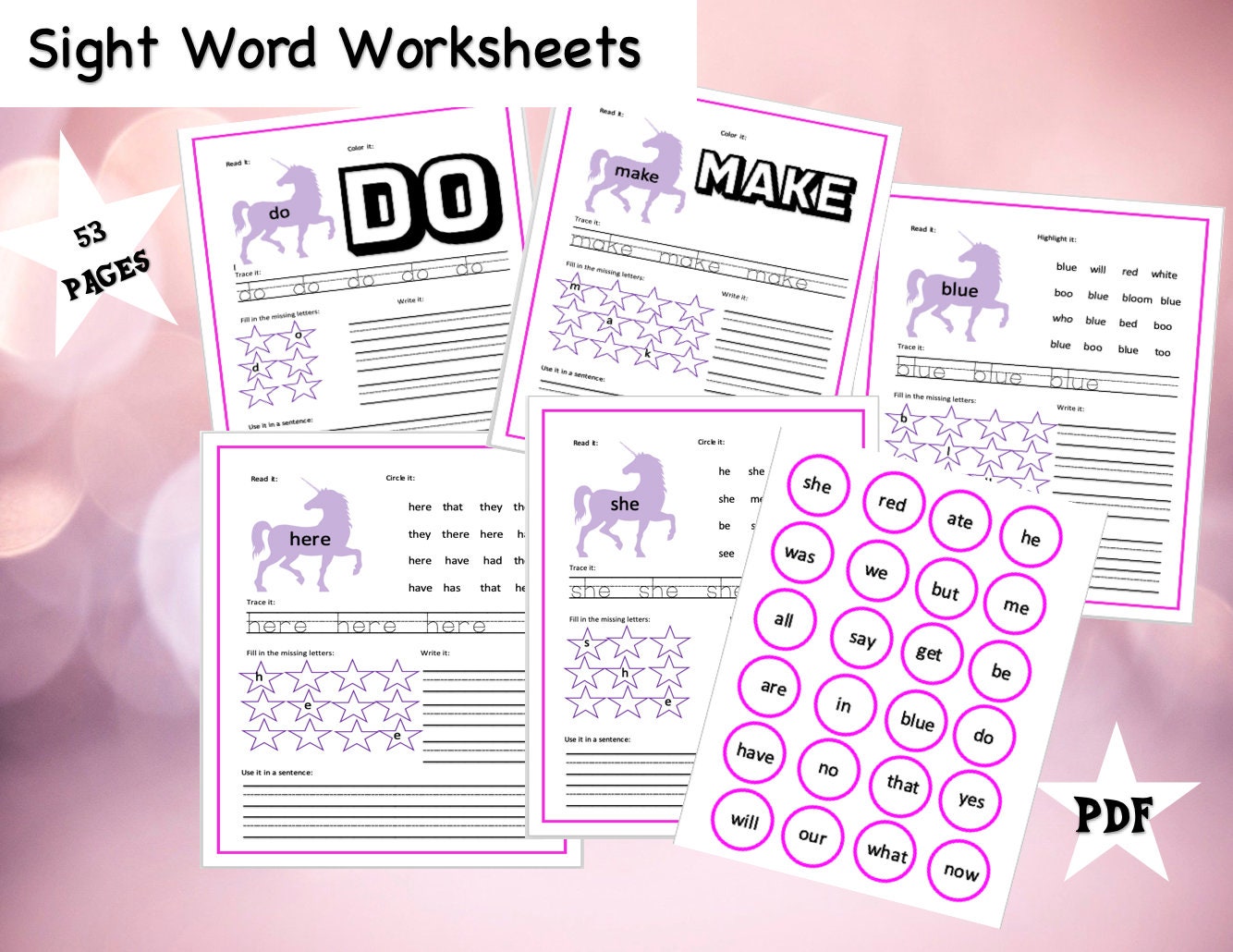Sight Word Worksheets Kindergarten Sight Words Workbook - Etsy