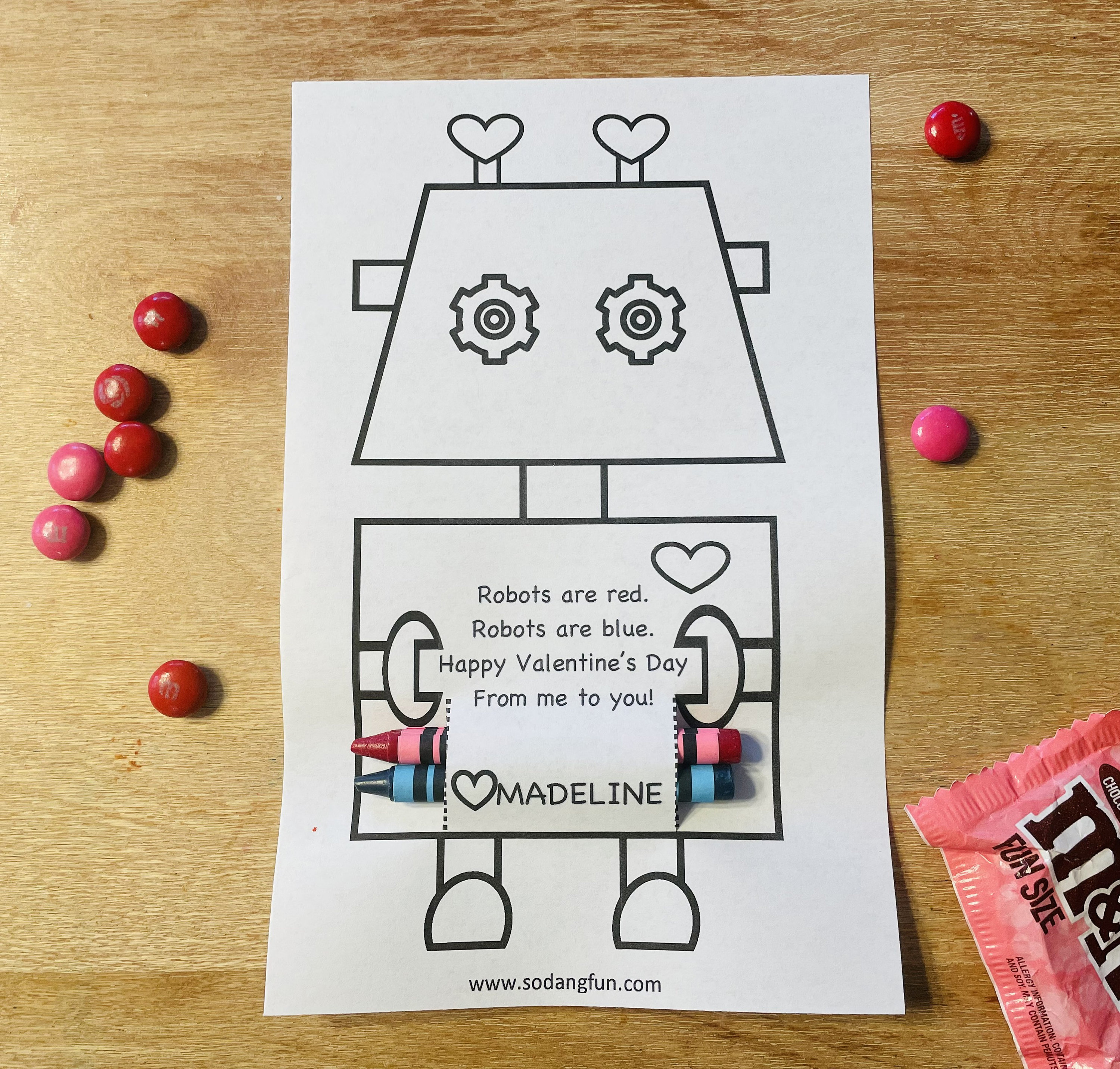 Valentine Robot Coloring Card With Crayon Holder Personalized - Etsy
