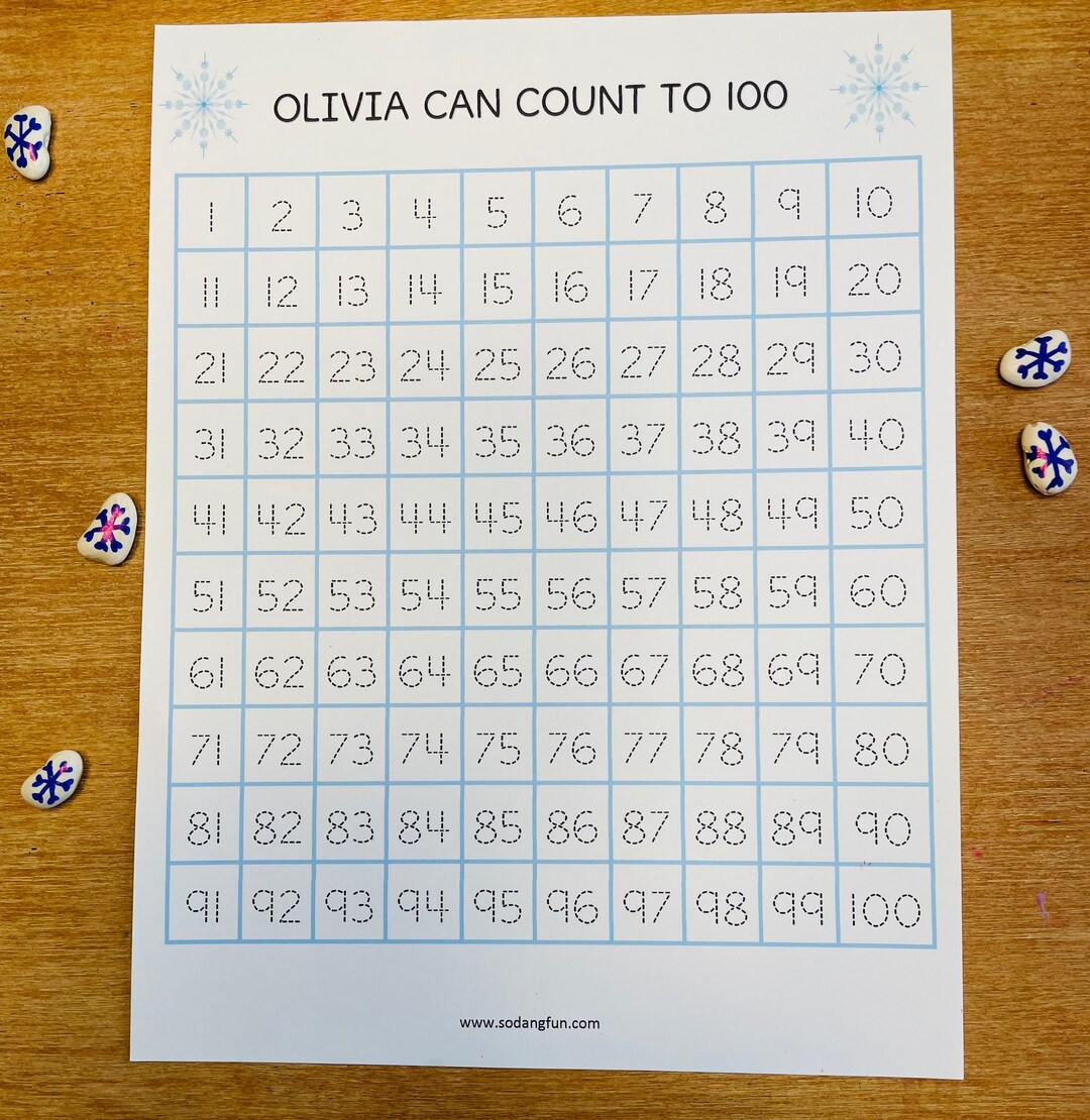 Personalized Hundreds Chart, Kindergarten Math, Snowflake and Crowns ...