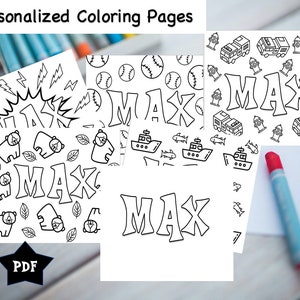 Personalized Coloring Pages, Name Doodle Coloring, Set of 8 (baseball ...