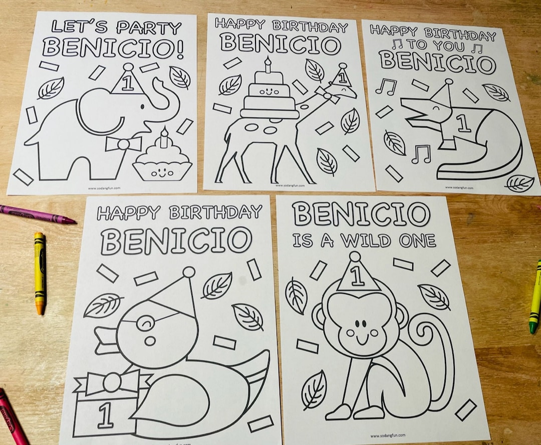 Party Animal Birthday Coloring Pages Set of 5, Animal Birthday Party ...