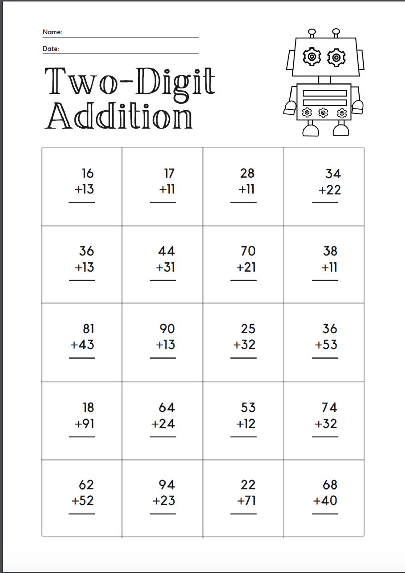 Second Grade Math Worksheets Two Digit Addition Subtraction - Etsy