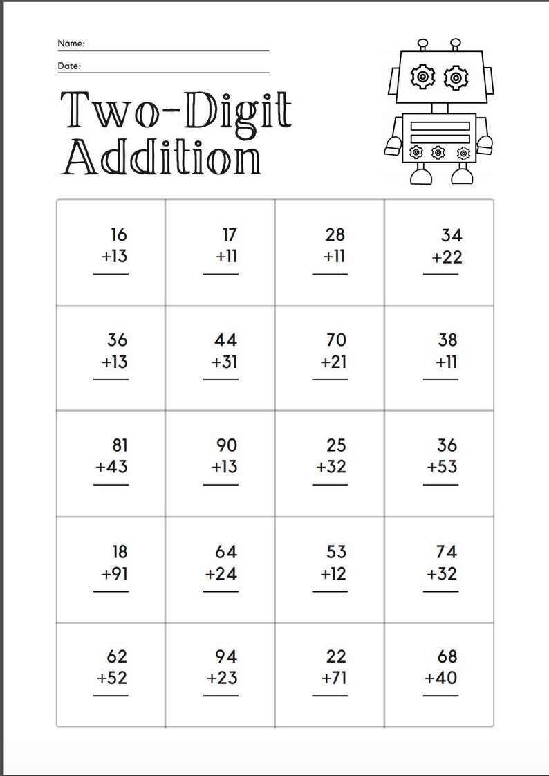 Second Grade Math Worksheets, Two Digit Addition, Subtraction, With ...